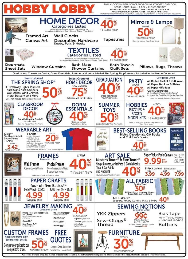 Hobby Lobby Weekly Ad May 31 - June 6, 2026
