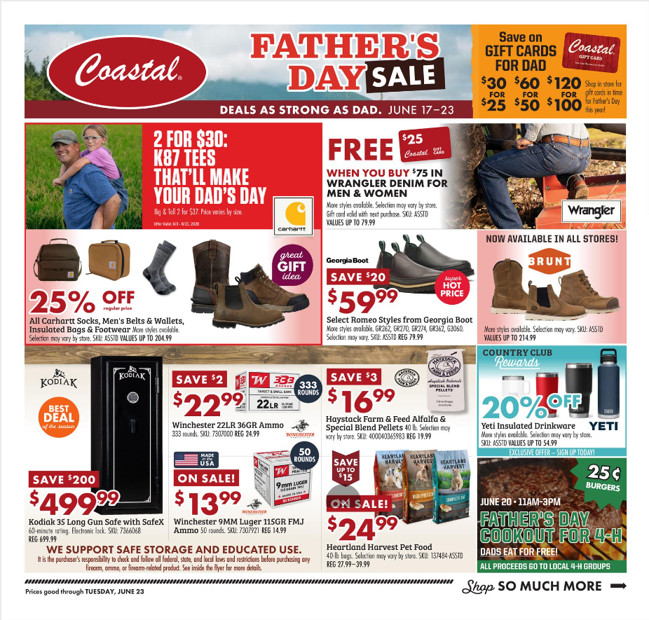 Coastal Weekly Flyer June 17 - June 23, 2026. Father's Day Sale!